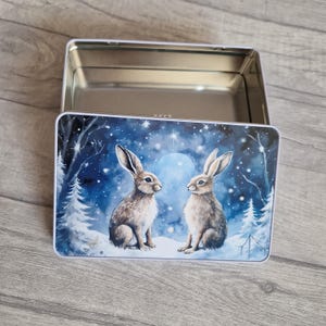 Winter Hares Tin, Rabbit Tin, Christmas Hares,storage Tin, Biscuit Tin ...