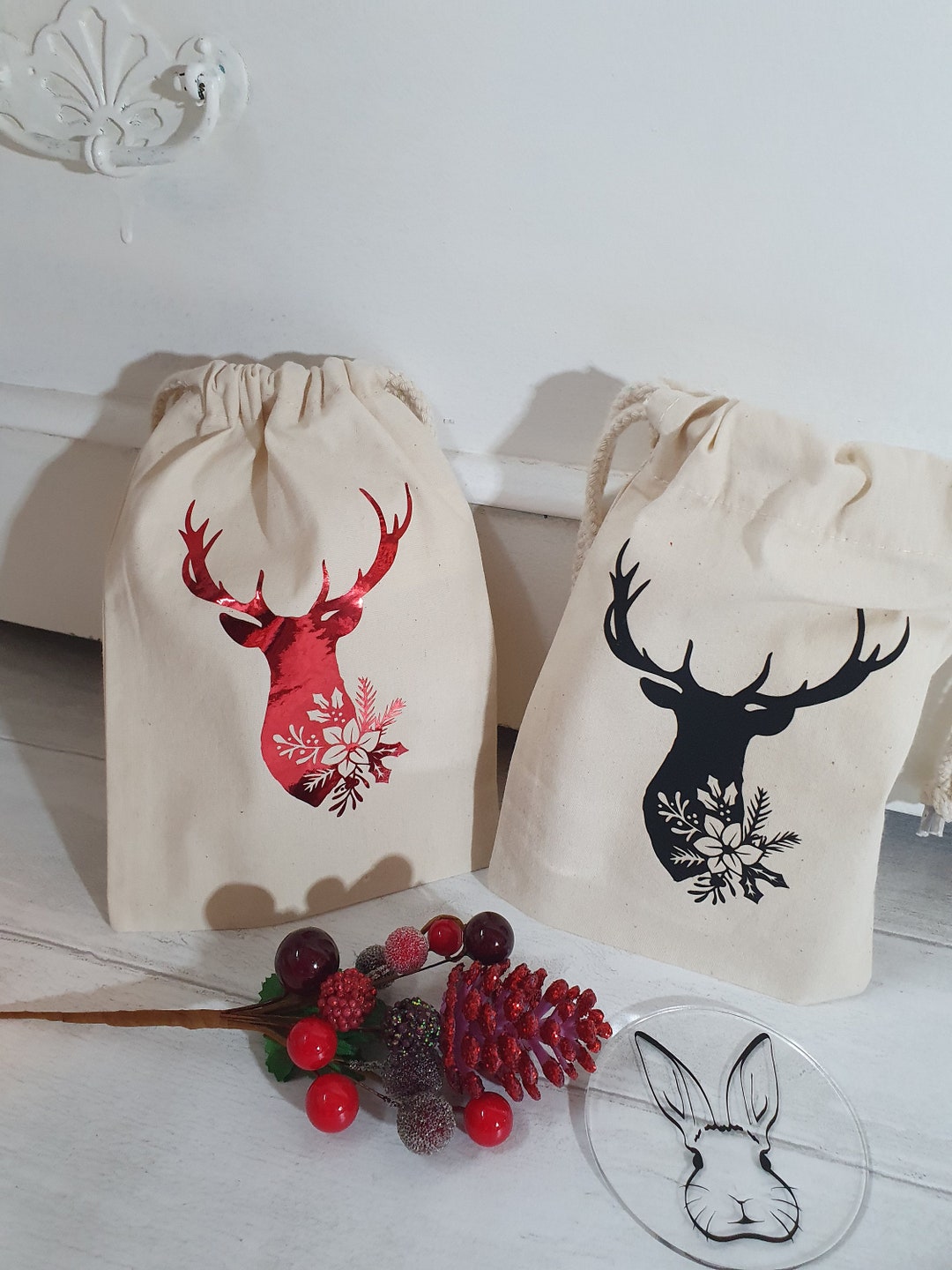 Miniature Christmas Gift Sacks Stag Head Design Christmas - Etsy
