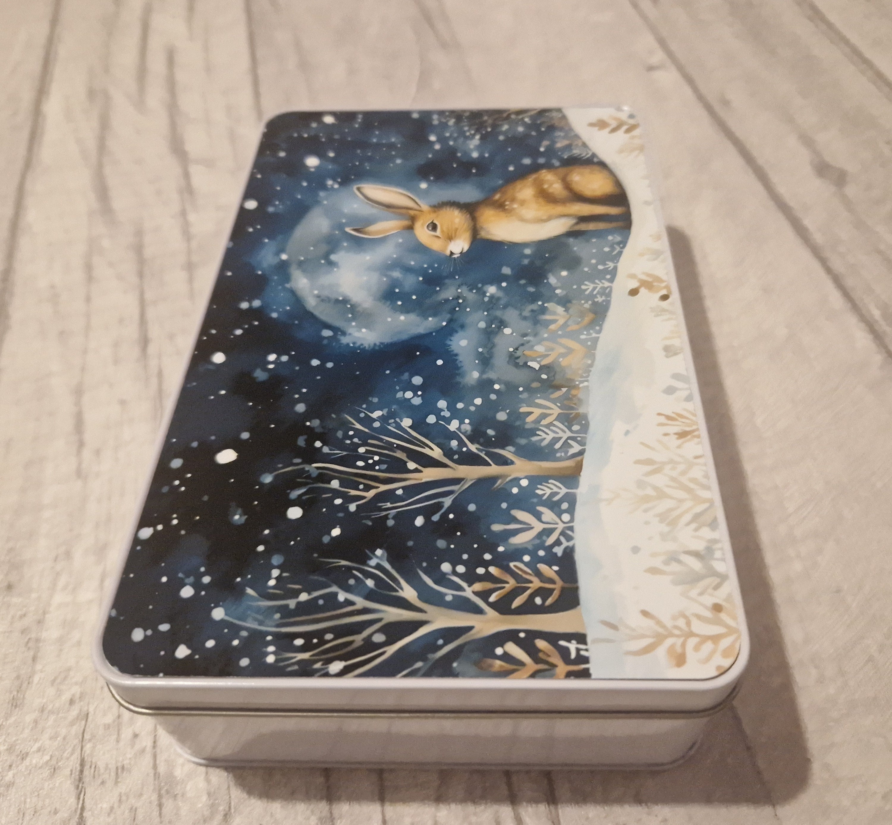 Winter Hare Tin, Rabbit Tin, Christmas Hare, Storage Tin, Biscuit Tin ...