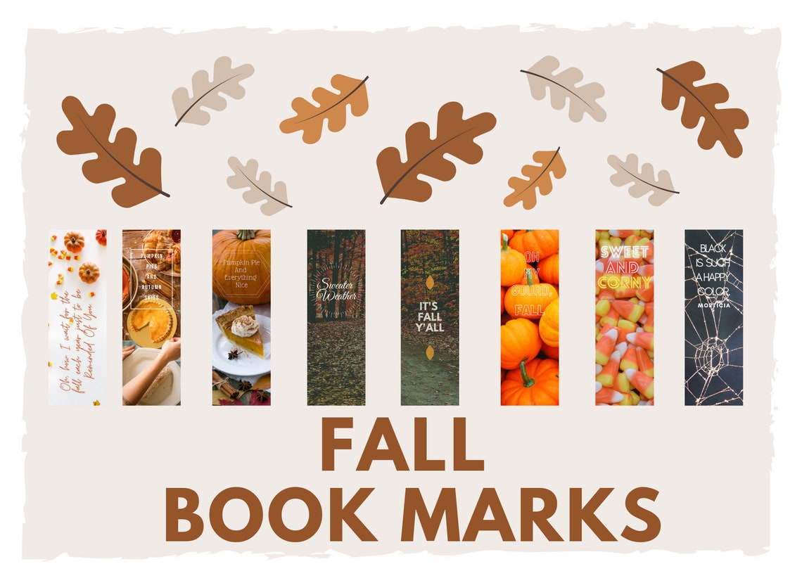Set of 8 Fall Bookmarks Autumn Bookmarks Digital Bookmarks - Etsy