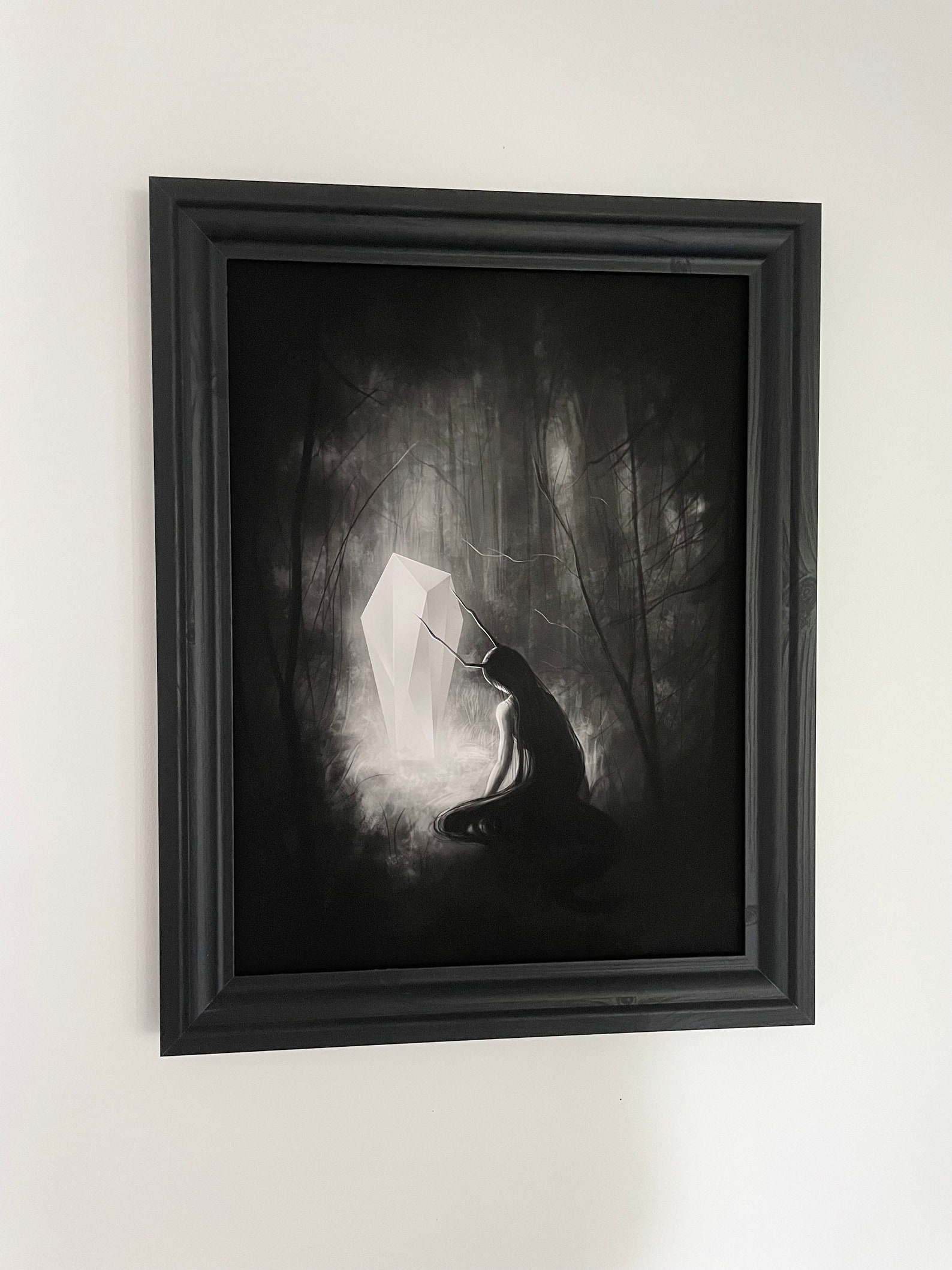 Forest Goddess With a Crystal Illustration, Dark Forest Aesthetic, Fine ...