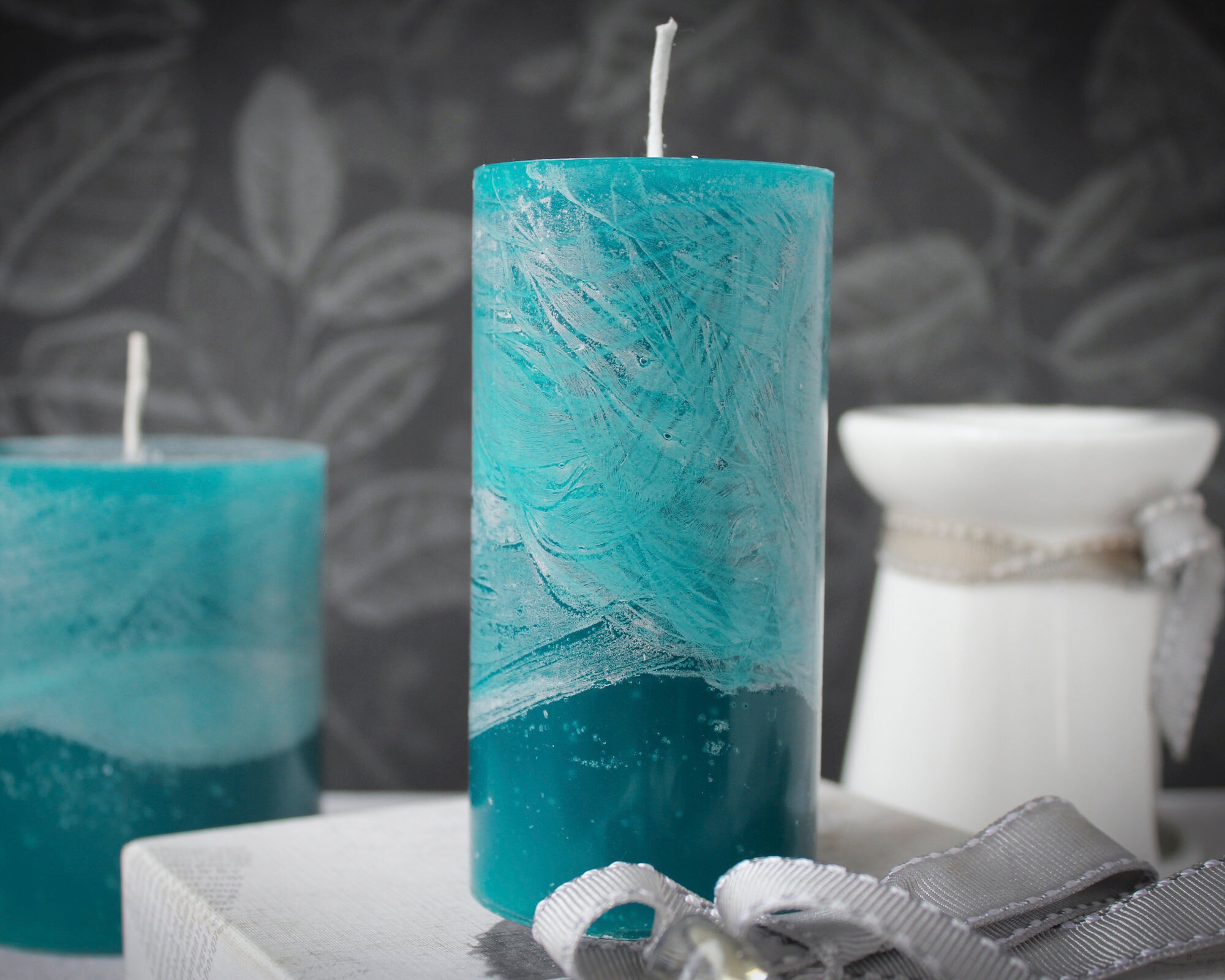 Turquoise Pillar Candles Unscented Holiday Hand-crafted. Unique ...