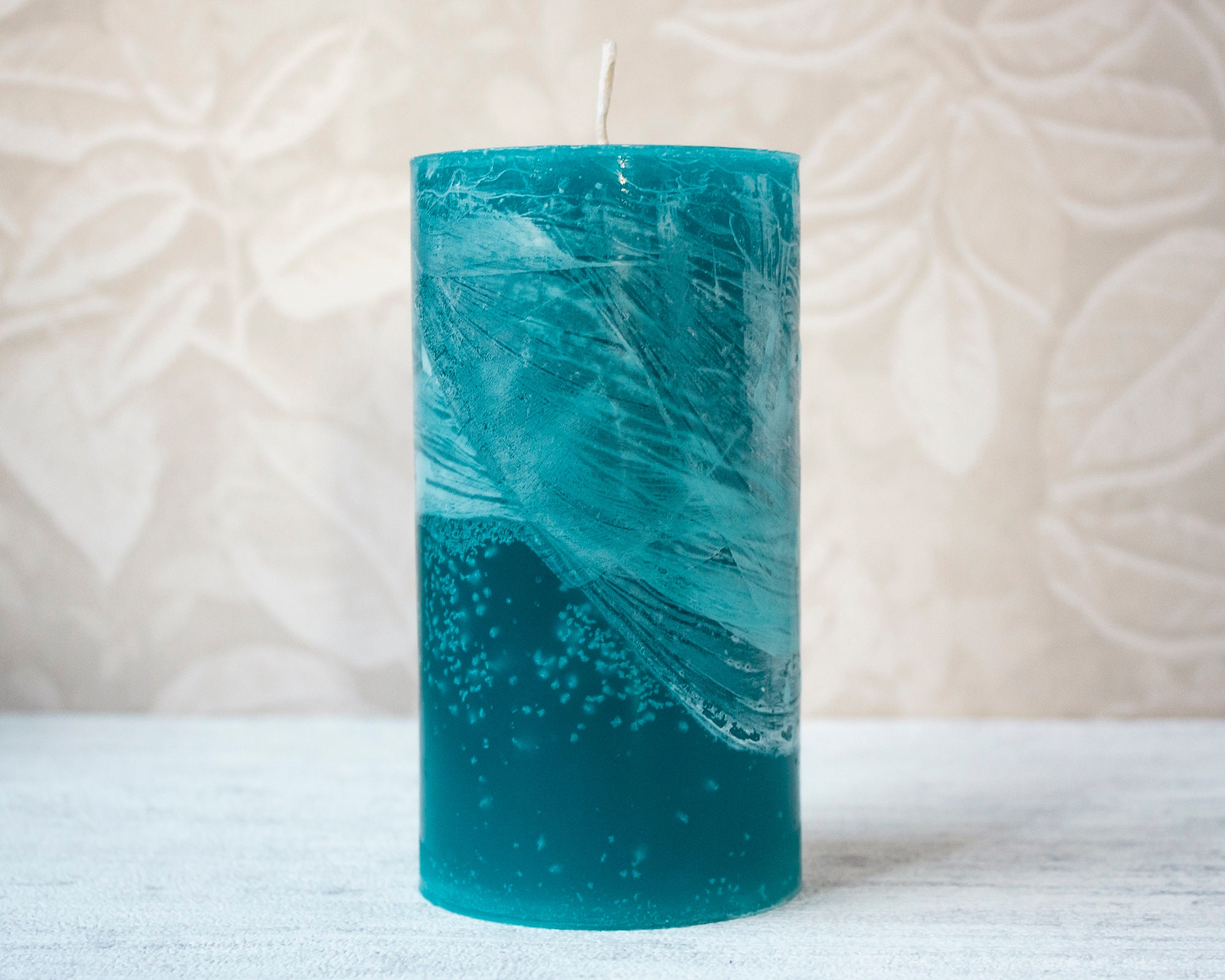 Turquoise Pillar Candles Unscented Holiday Hand-crafted. Unique ...