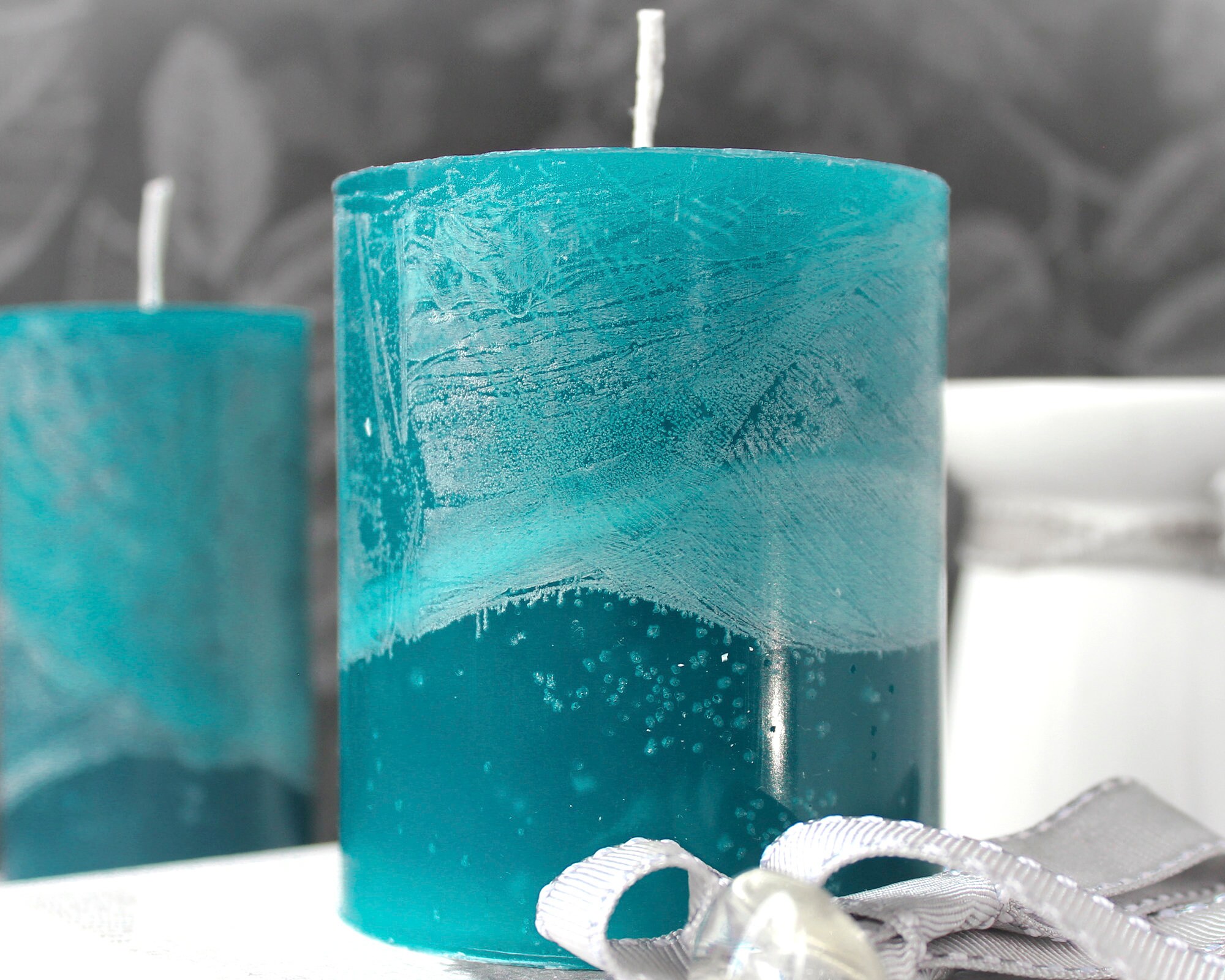 Turquoise Pillar Candles Unscented Holiday Hand-crafted. Unique ...
