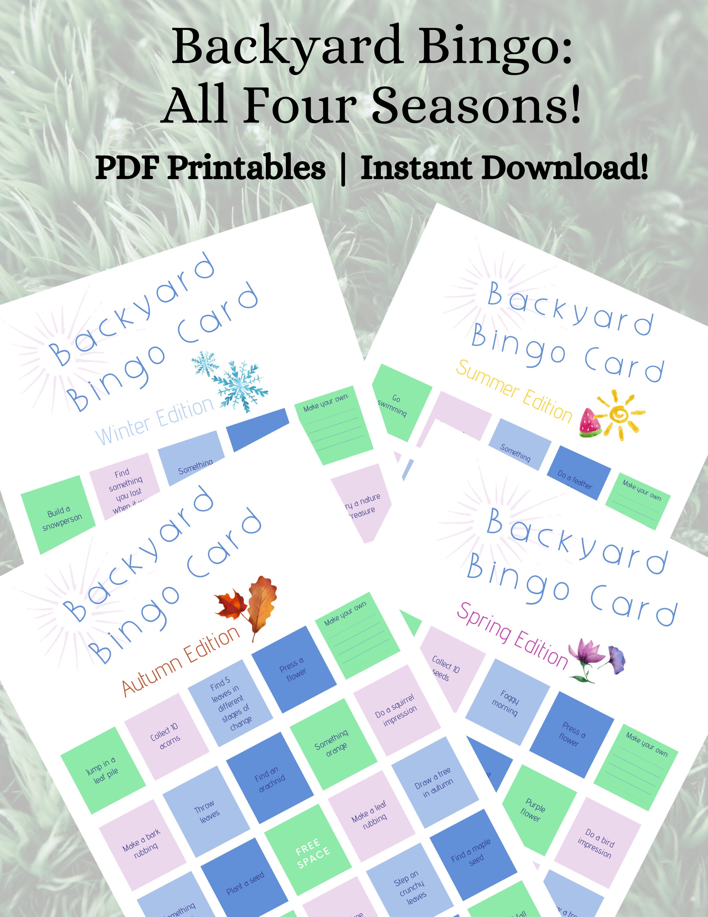 Backyard Nature Activity Bingo Cards All Seasons Winter | Etsy
