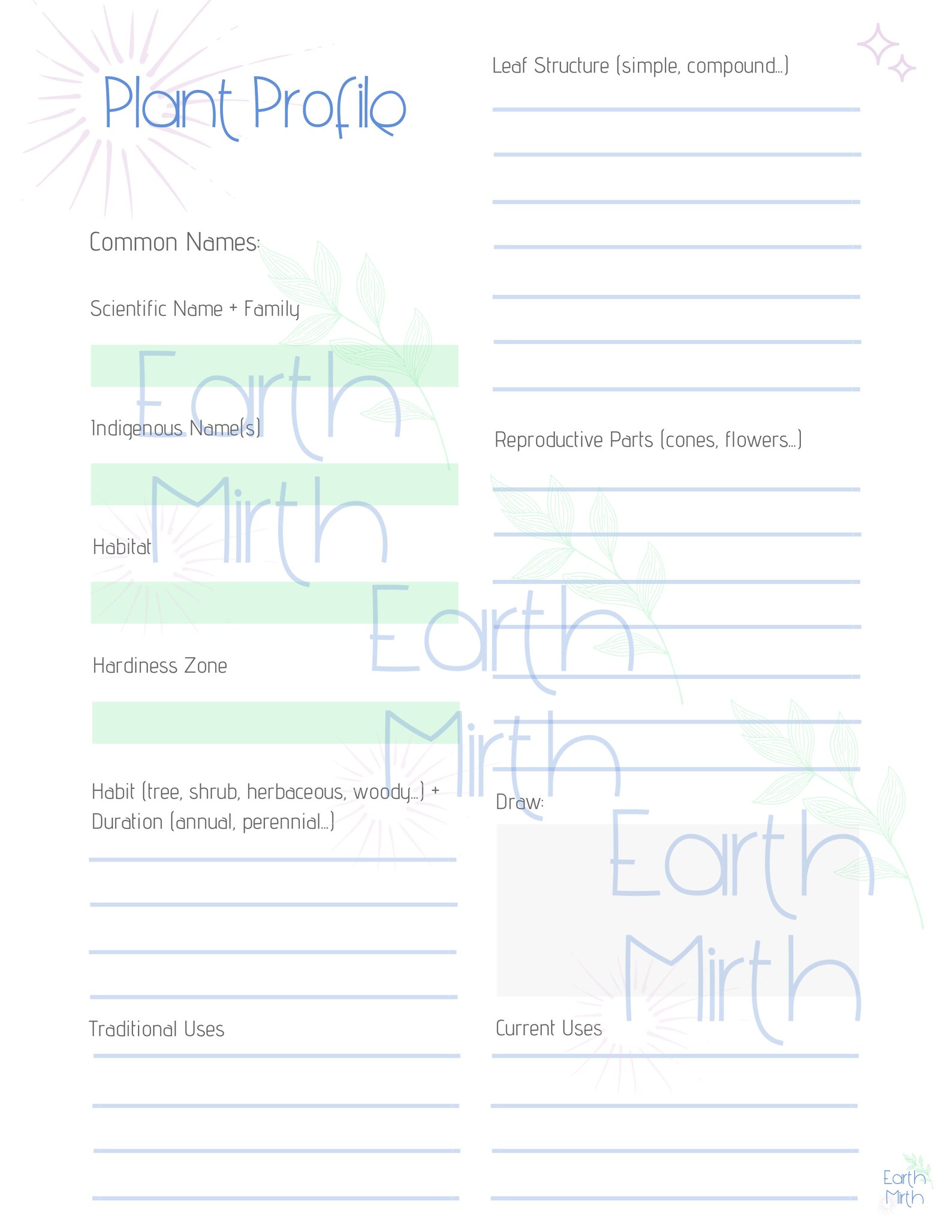 Plant Profile Botanical Study Worksheet Template Activity | Etsy