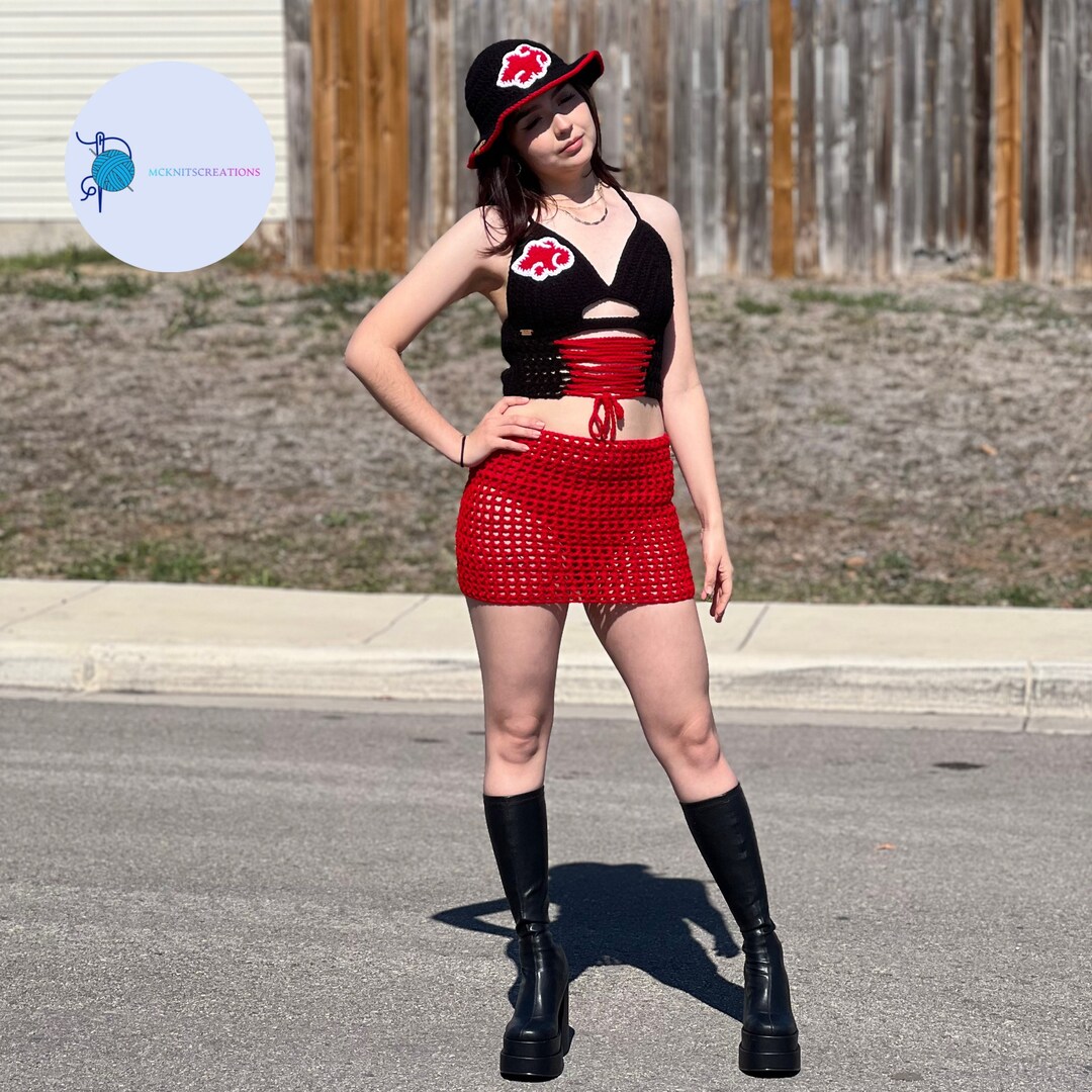 Akatsuki Crochet Bucket Hat/gorro Tejido Inspirado En Los - Etsy