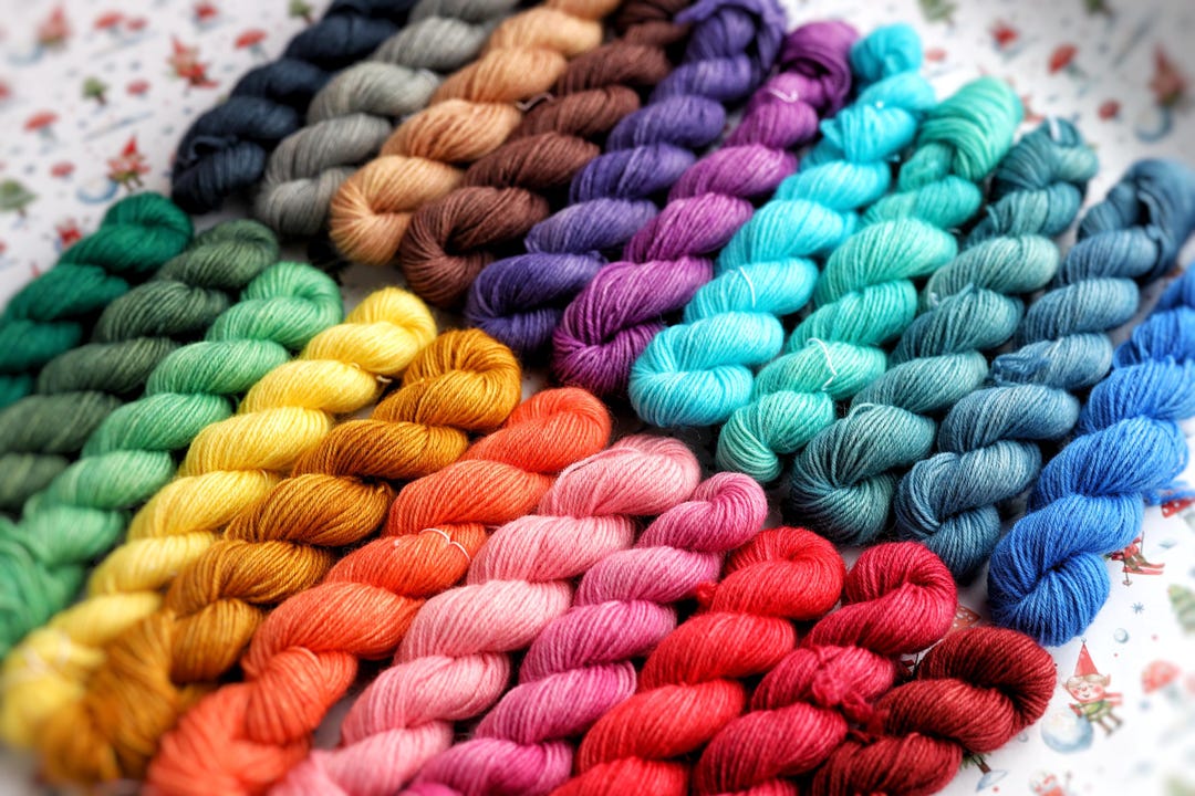 Hand Dyed Sock Yarn Mini Skein Set, Bright Color Palette for Knitting ...