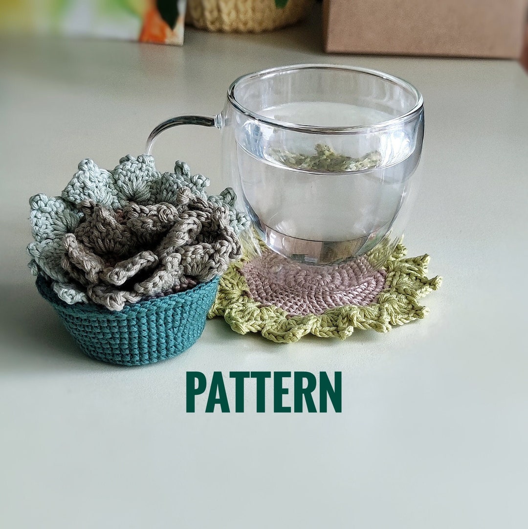 Crochet Coaster Pattern, Succulent Plant Easy Crochet Pattern, Floral ...