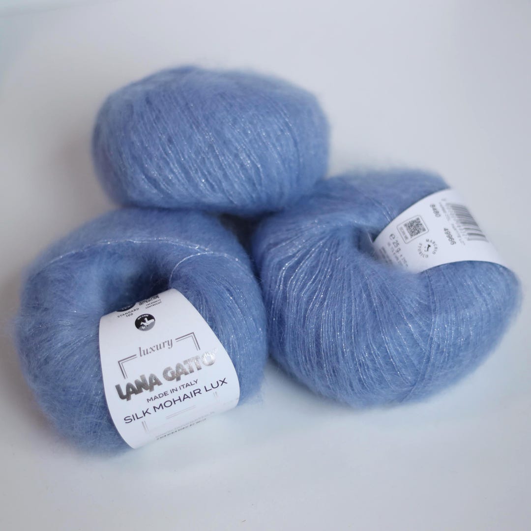 Lana Gatto Silk Mohair Yarn, Soft Blue Lace Weight, Italian Yarn - Etsy