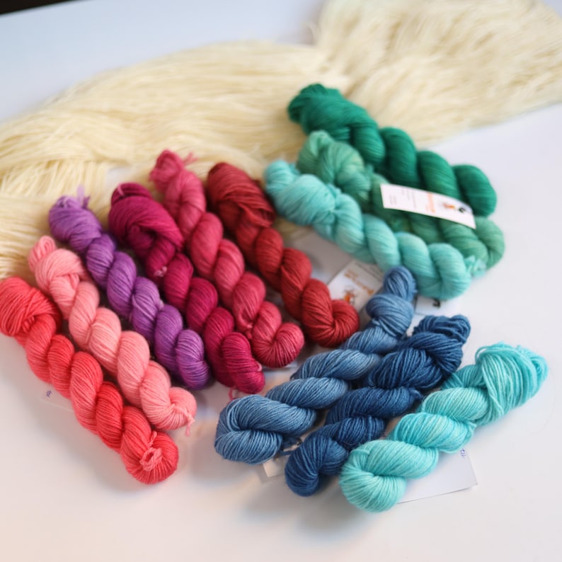 Mini Skein Set Sock Yarn, Colorful Hand Dyed Fingering Yarn Set, 20g ...