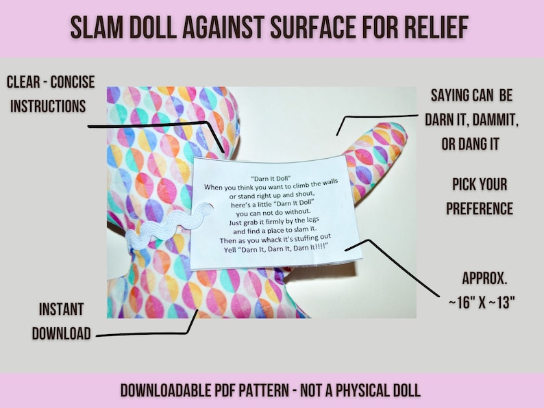 Dammit Doll Pattern, Dammit Doll Sewing Pattern, Fun Sewing Pattern, Beginner Sewing Patterns ...
