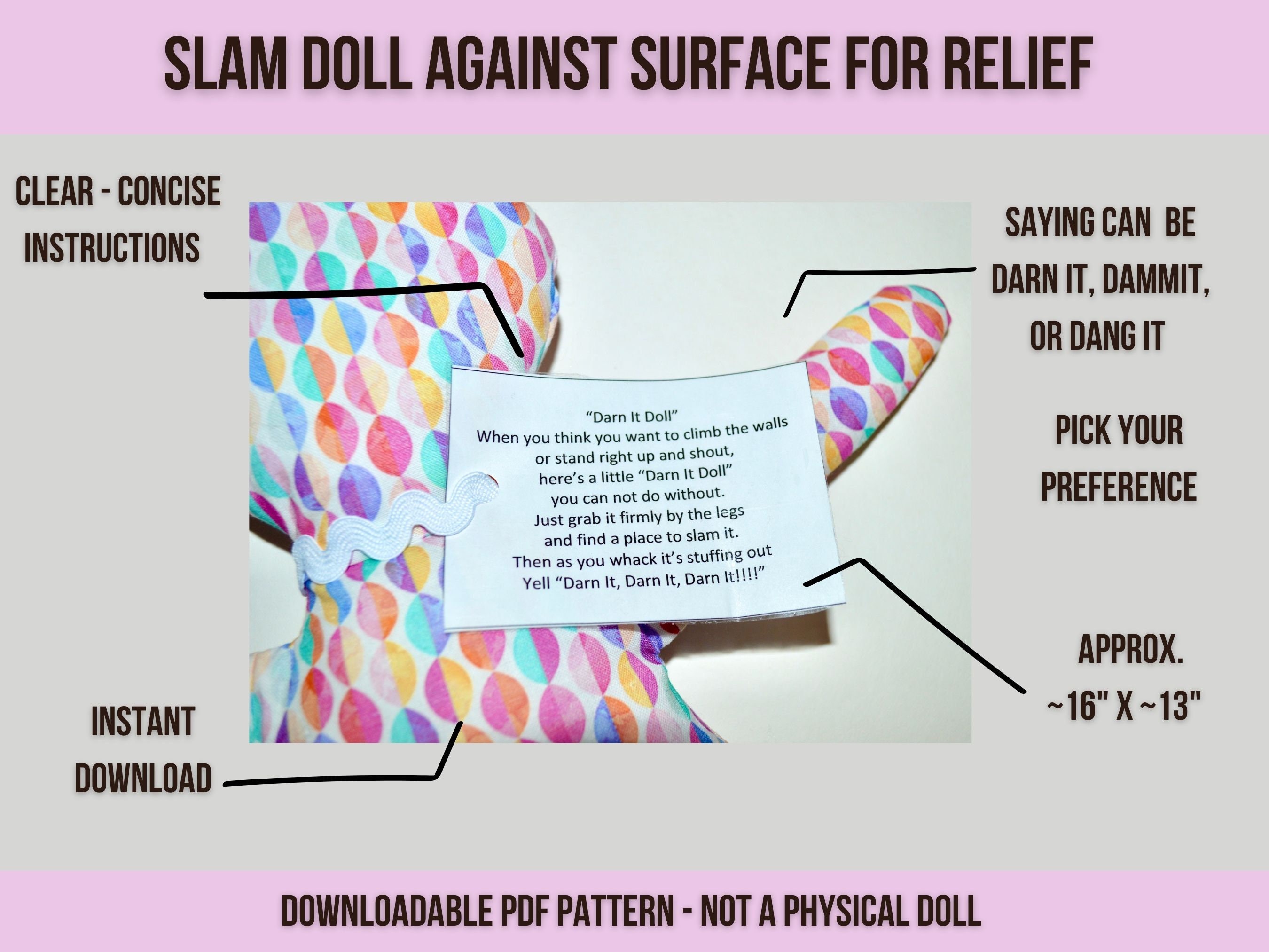 Dammit Doll Pattern, Dammit Doll Sewing Pattern, Fun Sewing Pattern ...
