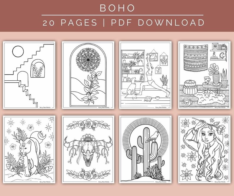 20 Boho Themed Coloring Pages | Printable PDF | Boho Inspired Art ...