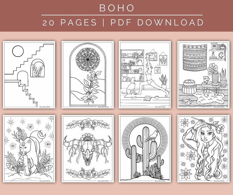 20 Boho Themed Coloring Pages | Printable PDF | Boho Inspired Art ...