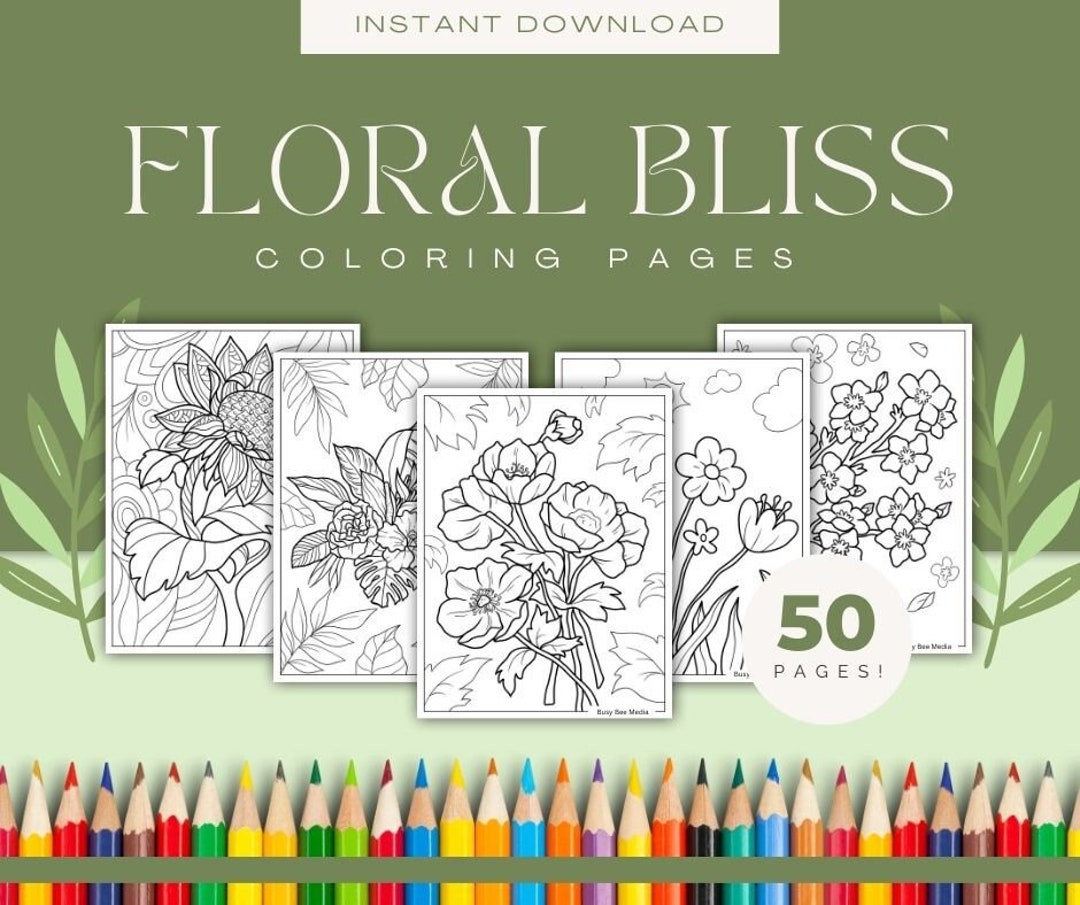 50 Floral Bliss Coloring Pages | Printable PDF | Flower Inspired Art ...