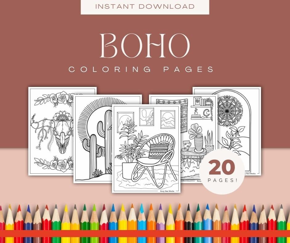 20 Boho Themed Coloring Pages | Printable PDF | Boho Inspired Art ...