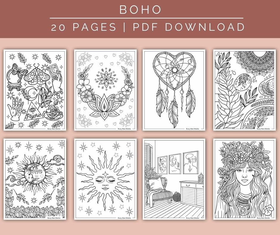 20 Boho Themed Coloring Pages | Printable PDF | Boho Inspired Art ...