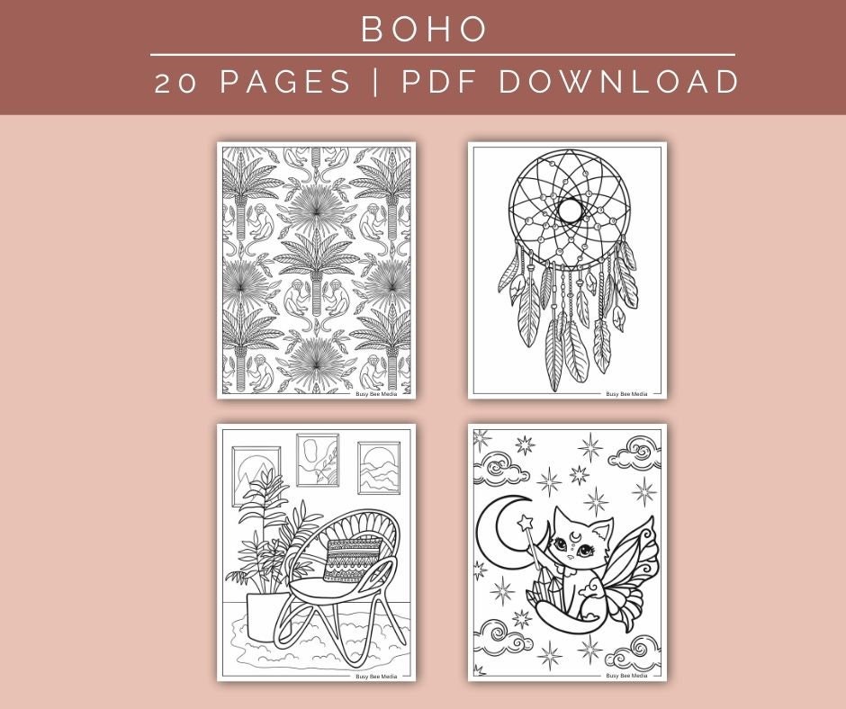 20 Boho Themed Coloring Pages | Printable PDF | Boho Inspired Art ...