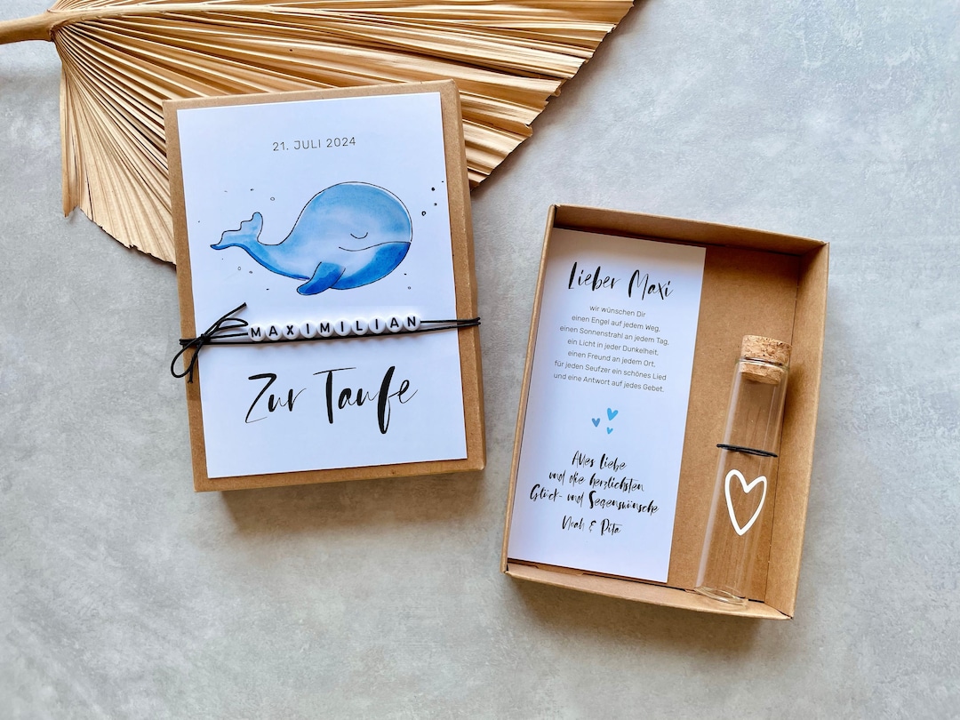 Geschenkschachtel Wal Blau mit süßer Namenkette – Taufgeschenk Wal ...