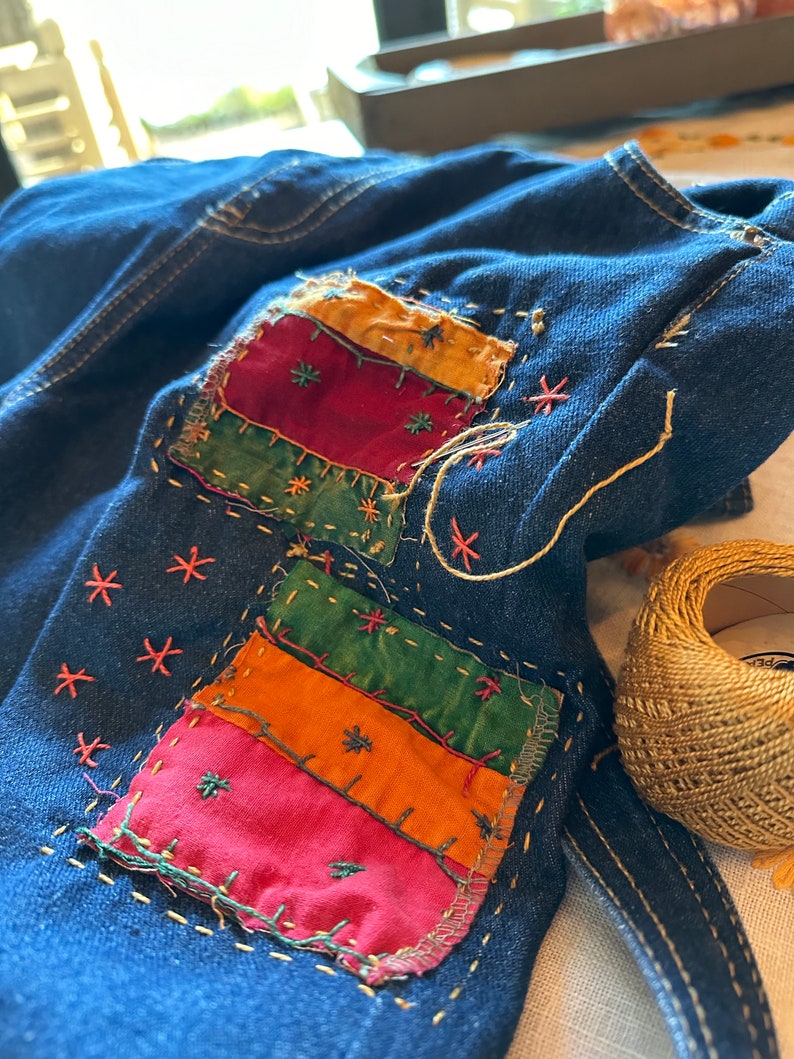Slow Stitched, Patched + Embroidered Overalls, Upcycled Women's M Funky ...