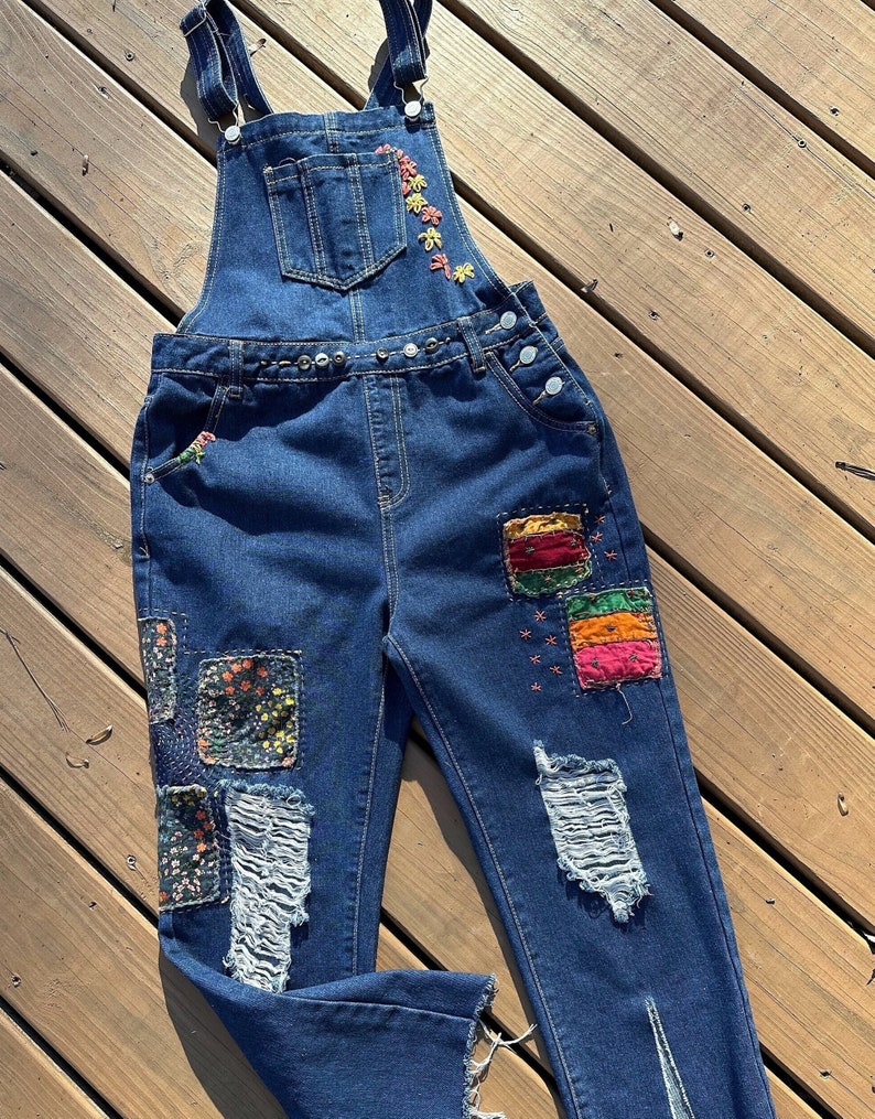 Slow Stitched, Patched Embroidered Overalls, Upcycled Men's Women's M ...