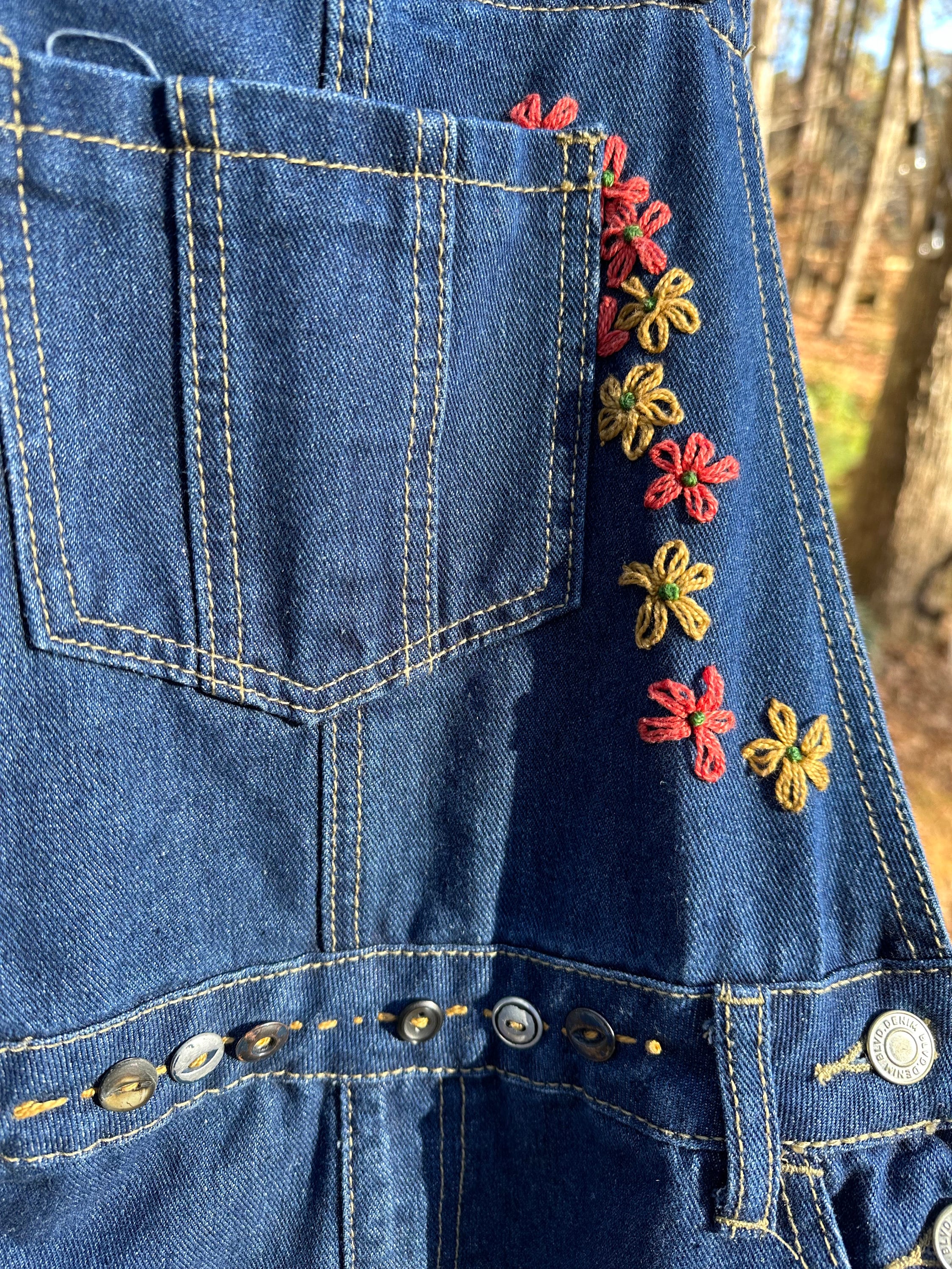 Slow Stitched, Patched Embroidered Overalls, Upcycled Men's Women's M ...
