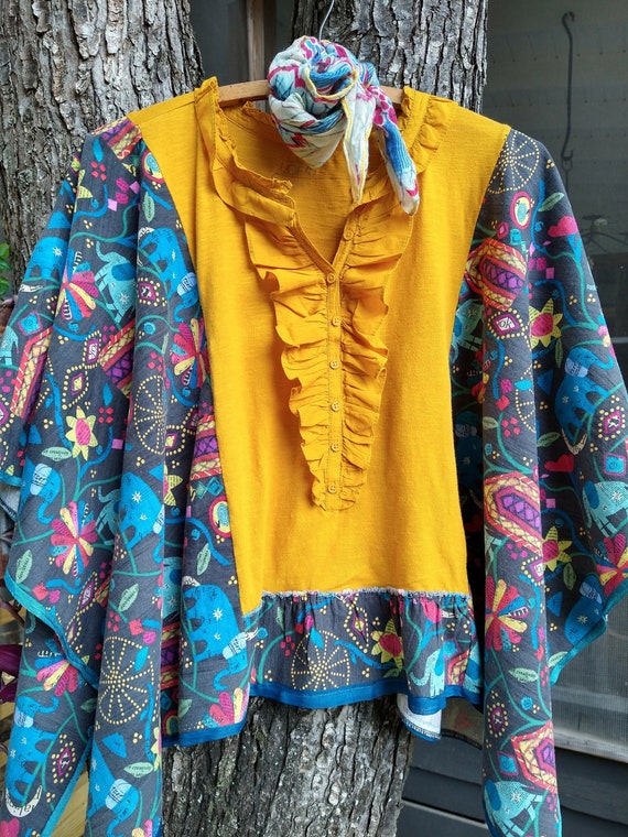 Boho Gold and Multi-colored Poncho Top Women's Free-size - Etsy