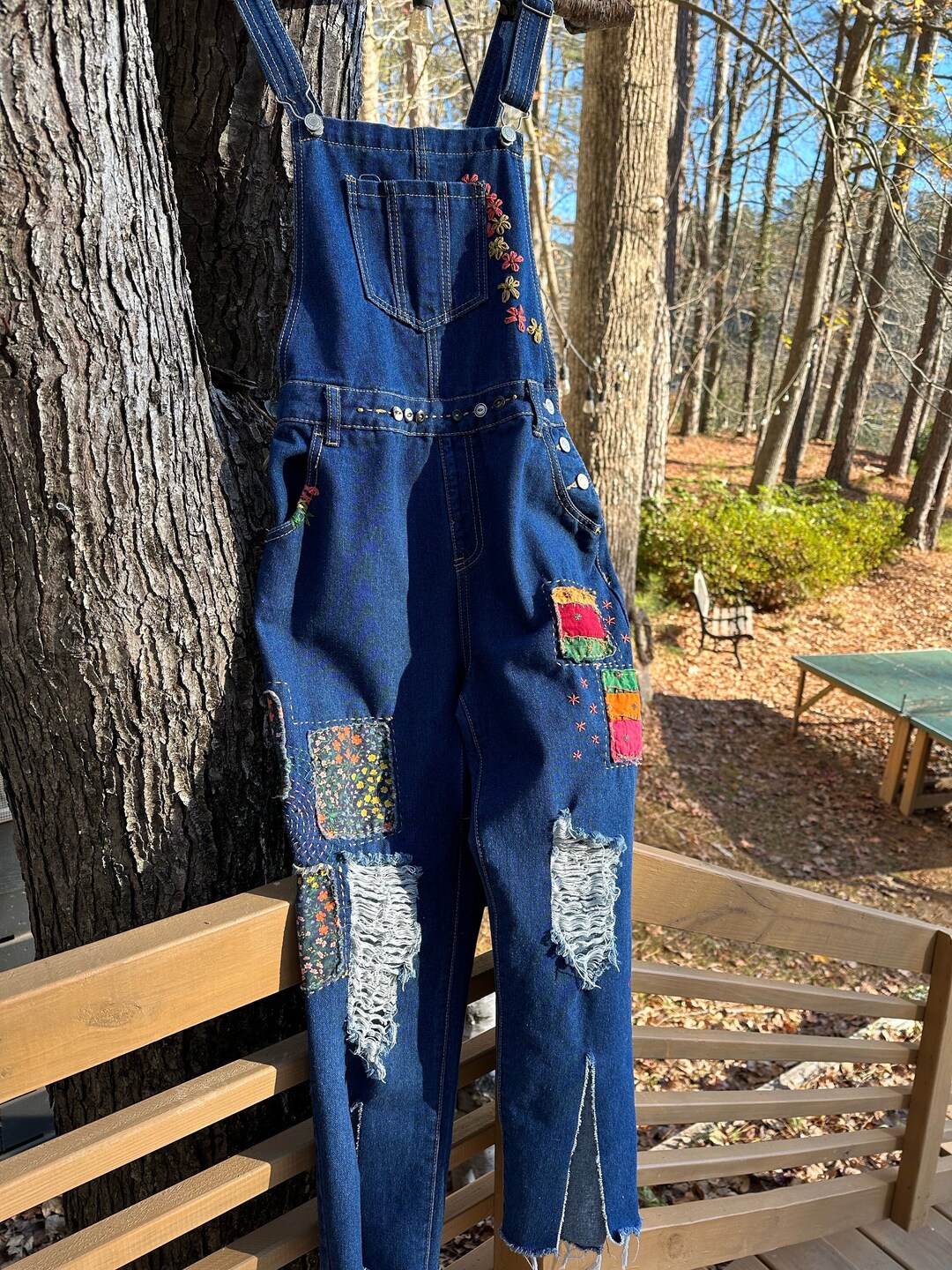 Slow Stitched, Patched Embroidered Overalls, Upcycled Men's Women's M ...