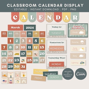 Editable Classroom Calendar Display for Pocket Chart Weather Station ...