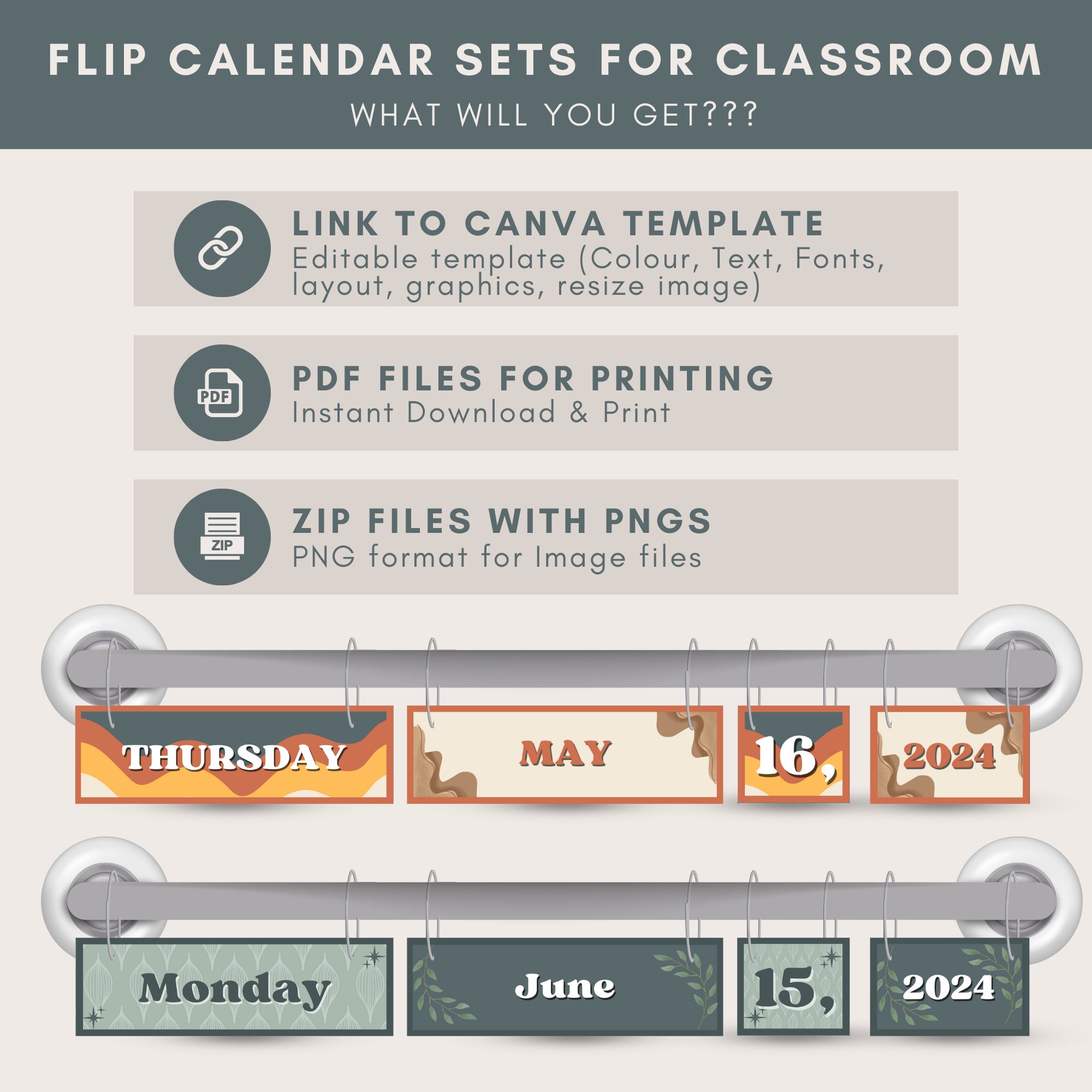 Editable Classroom Flip Calendar Display Sets Classroom Decor Modern ...