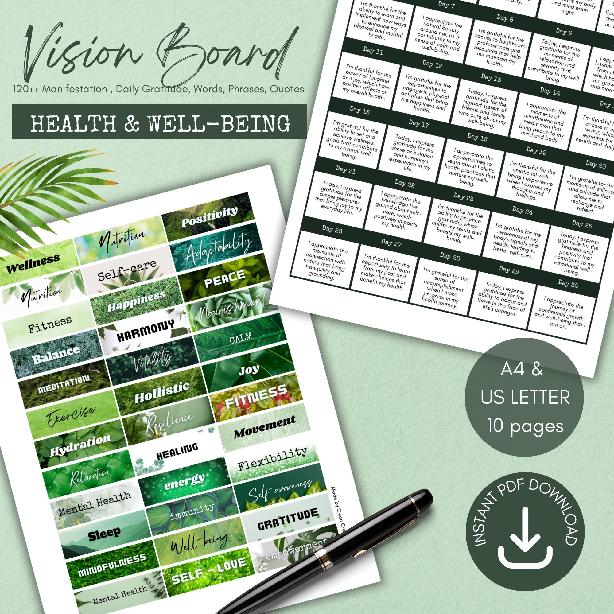 Printable Vision Board Manifesting Good Health and Well Being Manifest ...
