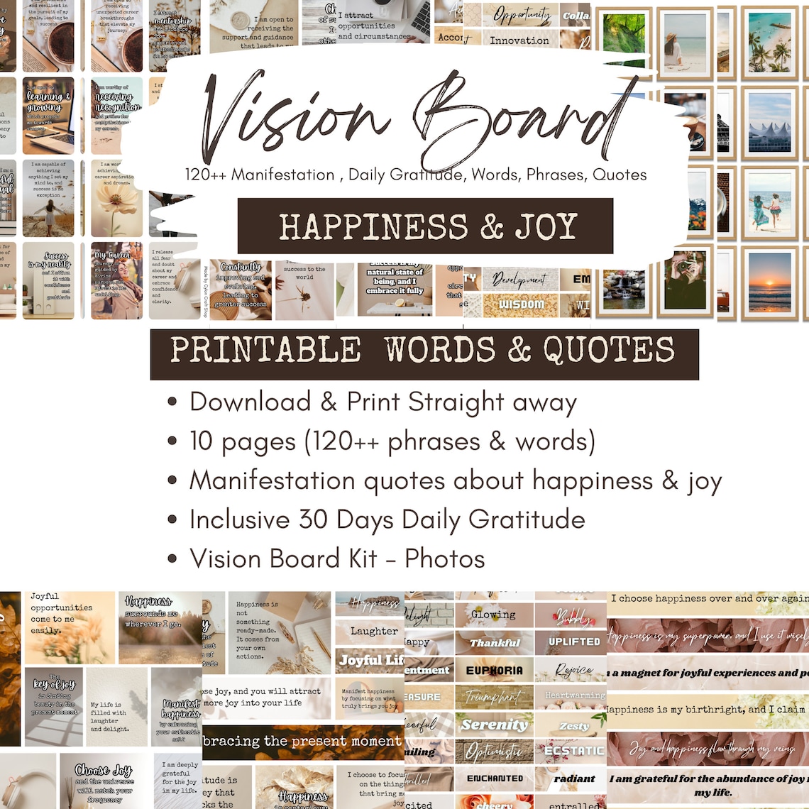 Printable Vision Board Kit Manifesting Happiness Manifesting Joy Vision ...