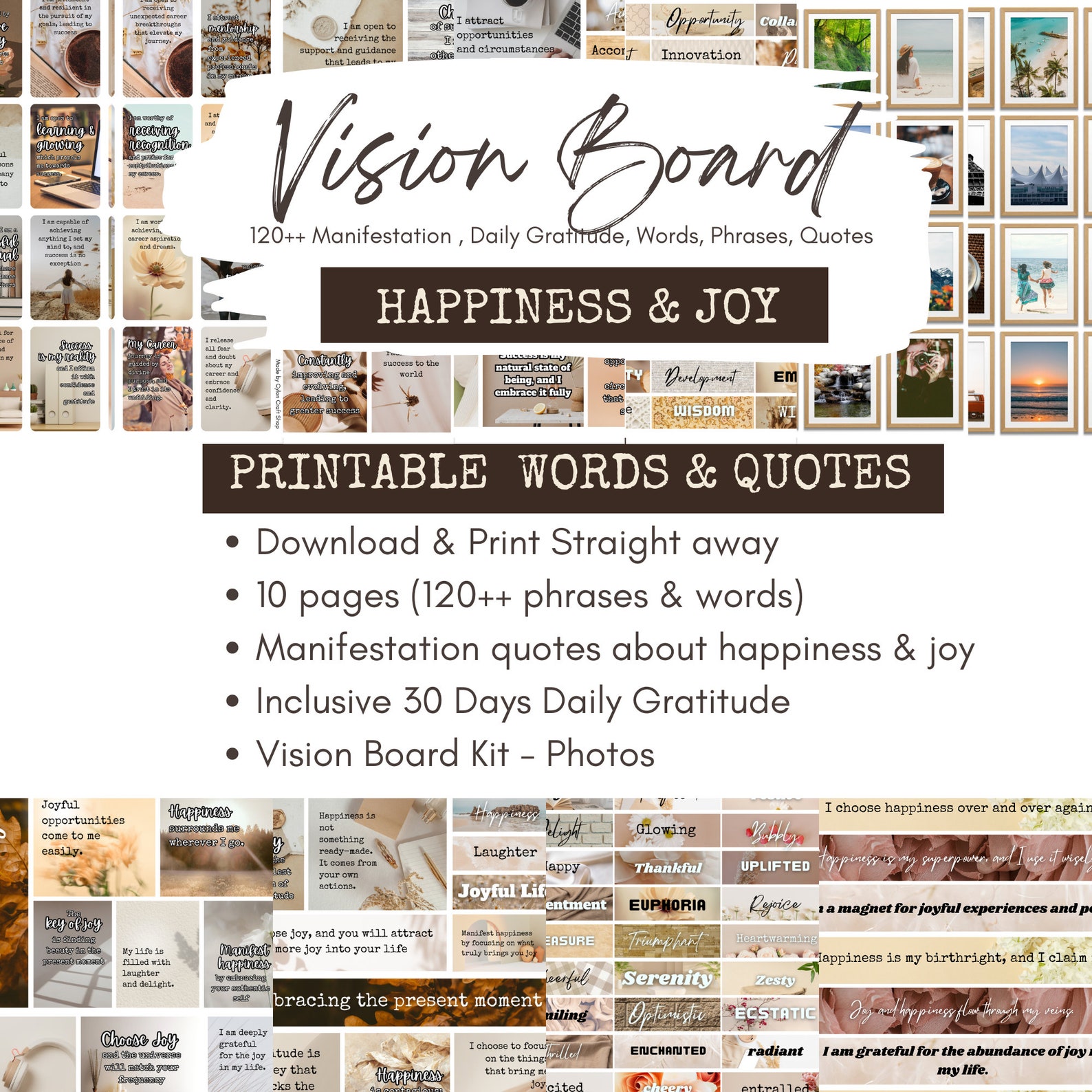 Printable Vision Board Kit Manifesting Happiness Manifesting Joy Vision ...