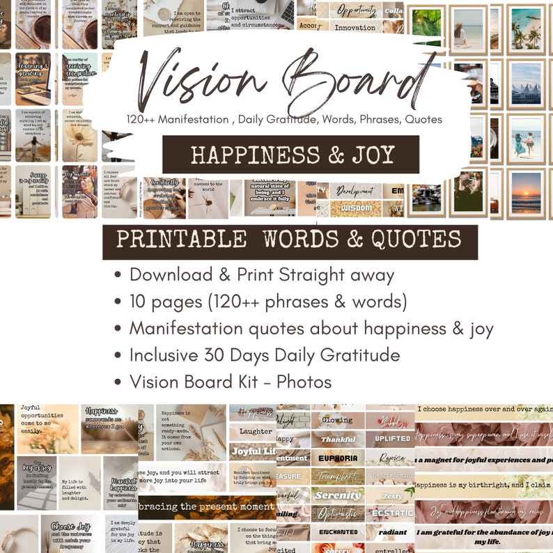 Printable Vision Board Kit: Manifesting Happiness & Joy (PDF) - Etsy