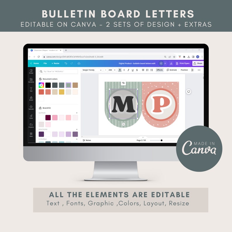 Editable Modern Boho Bulletin Board Letters Template Classroom Decor ...