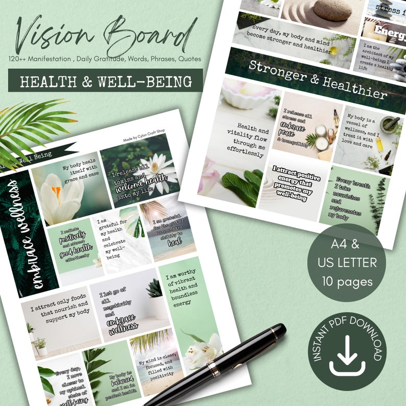 Printable Vision Board Manifesting Good Health and Well Being Manifest ...