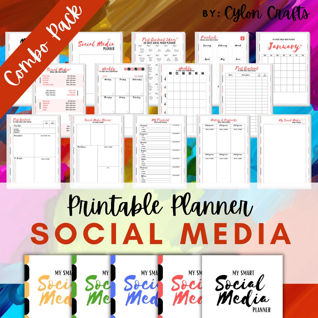 Printable Smart Social Media Planner, Post Content Ideas Tracker ...