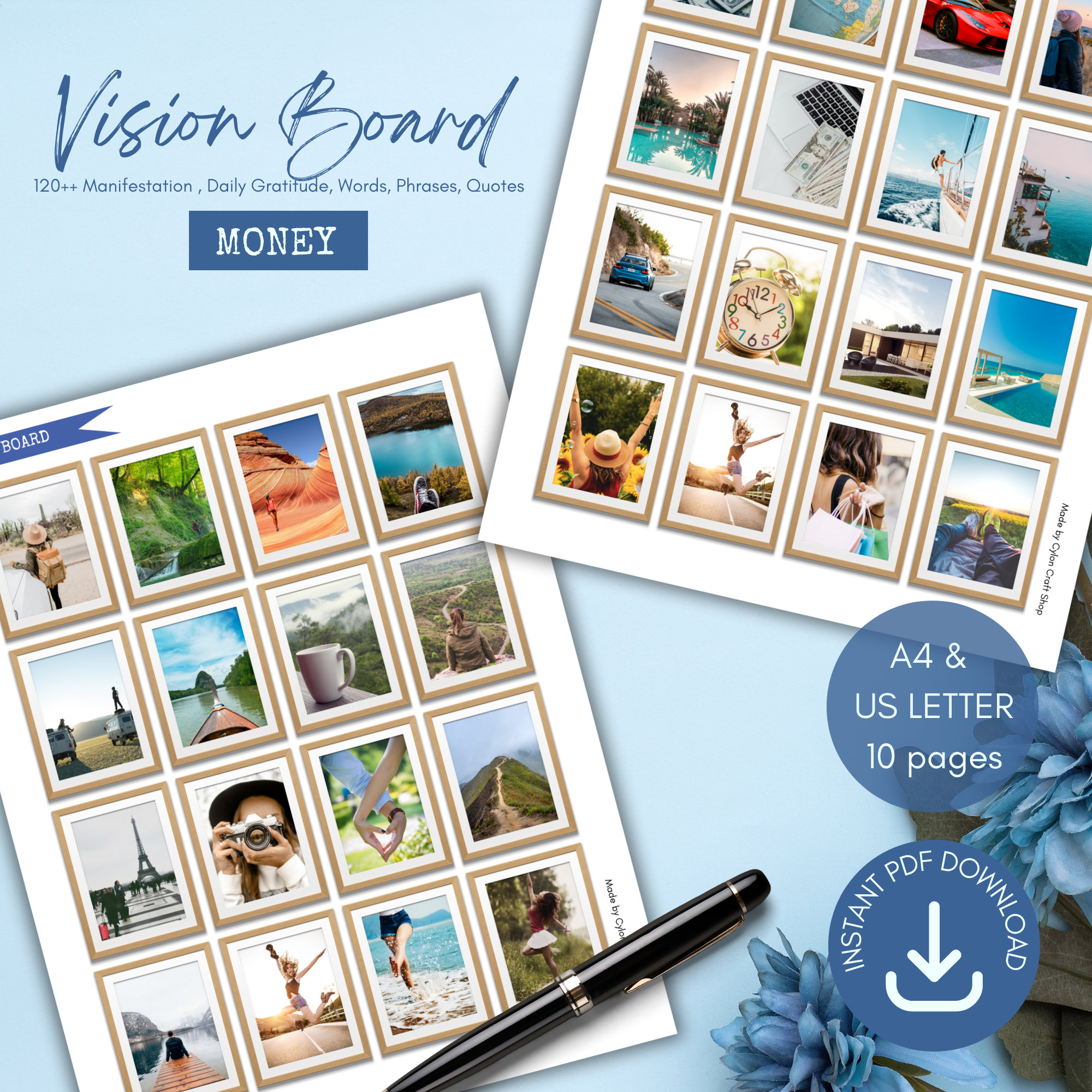 Printable Vision Board Manifesting Money Vision Board Attract Money ...