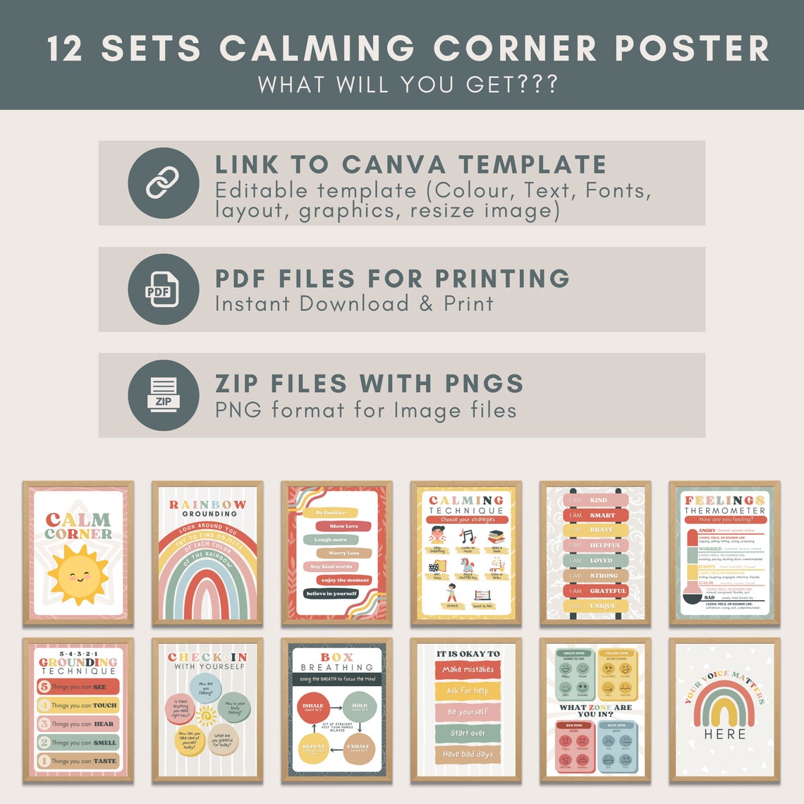 Editable Calming Corner Posters Calming Corner Printable Sets Modern ...