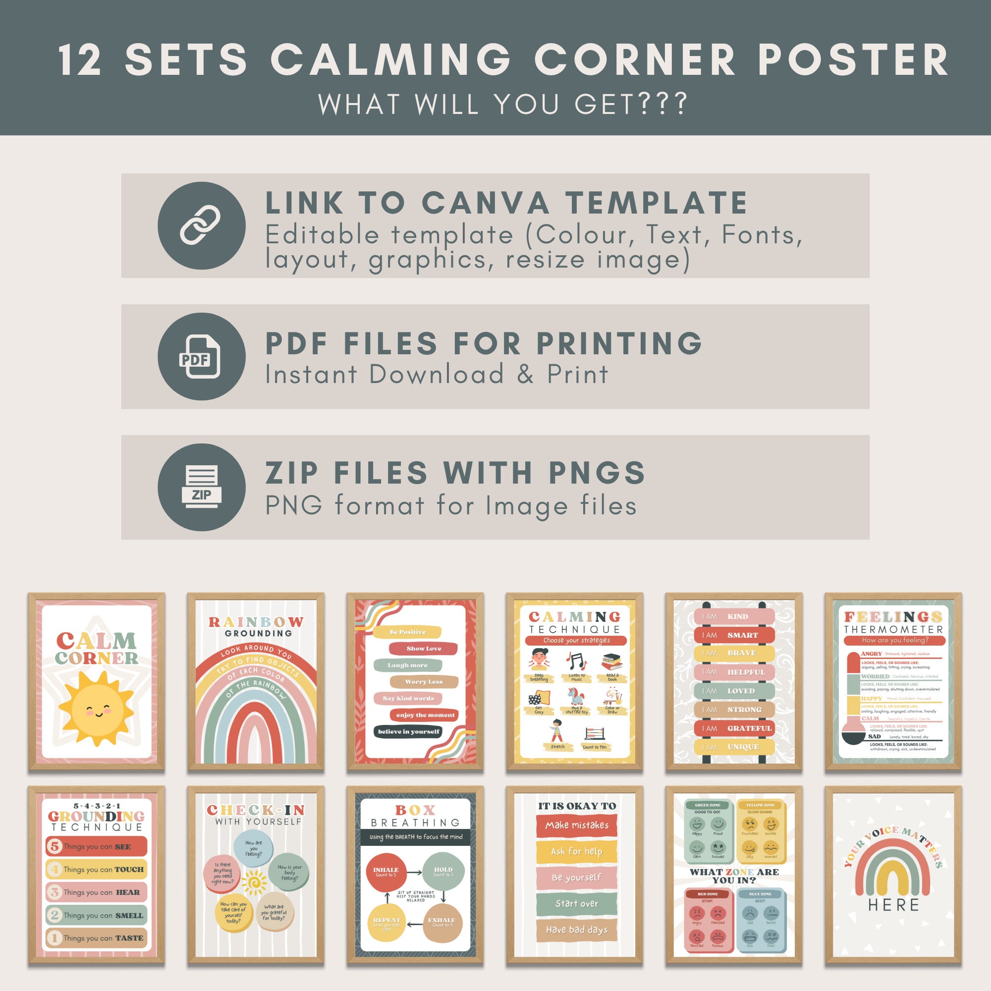 Editable Calming Corner Posters Calming Corner Printable Sets Modern ...