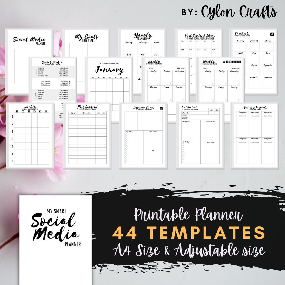 Printable Smart Social Media Planner, Post Content Ideas Tracker ...