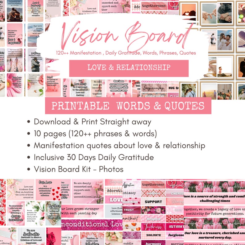 Printable Vision Board Manifesting Love Relationship Manifest Couple ...