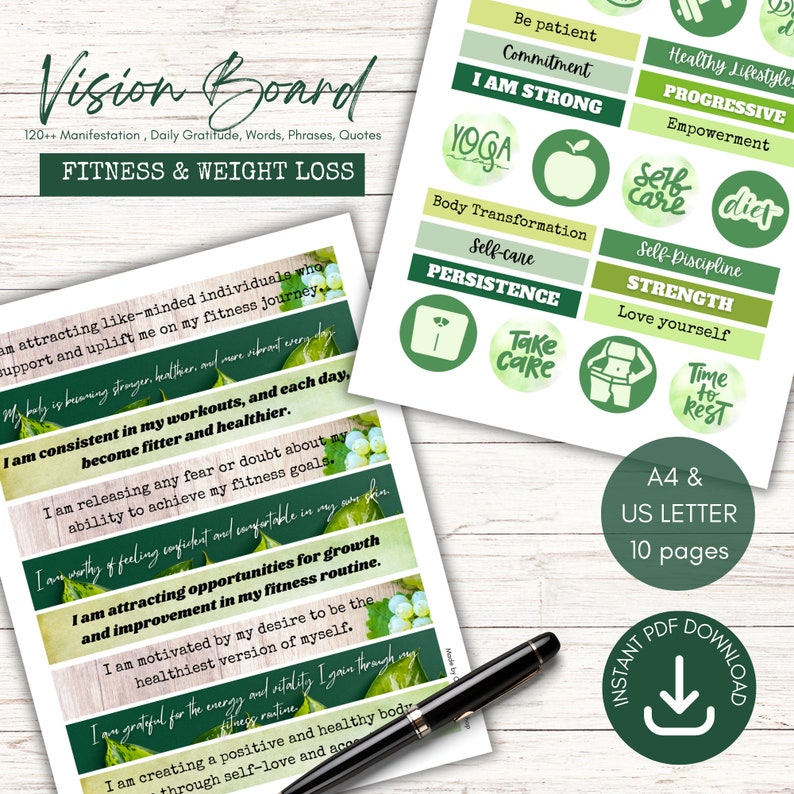 Printable Vision Board Kit Manifesting Weight Loss Manifestation ...