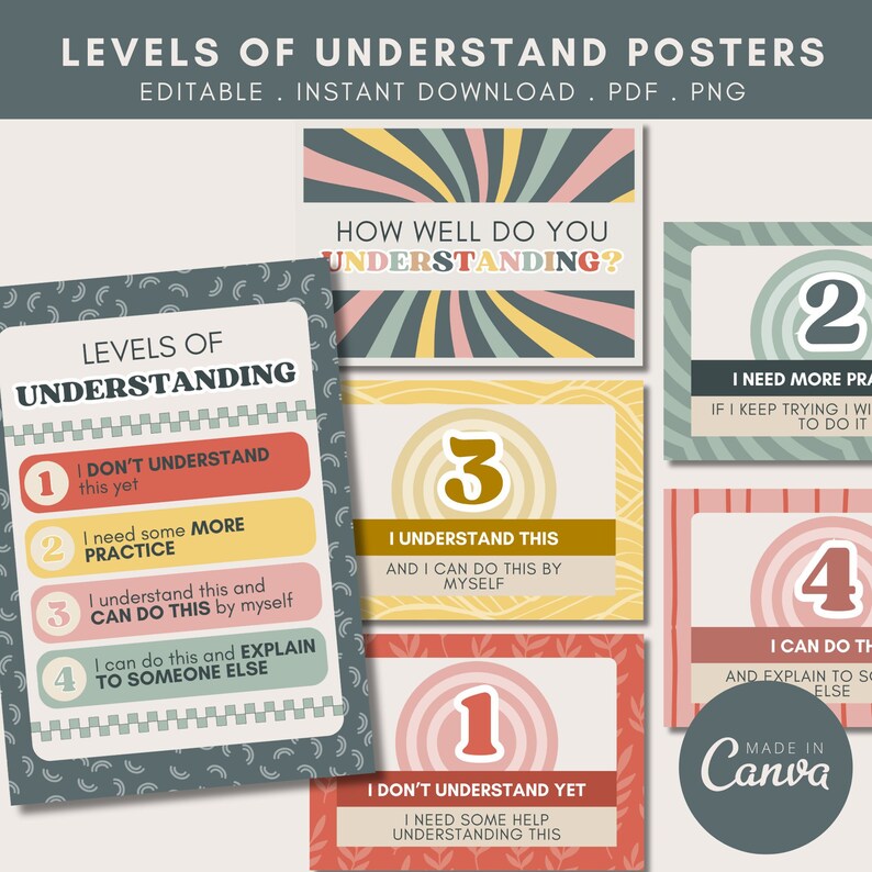 Editable Levels of Understanding Posters for Classroom Decor Modern ...