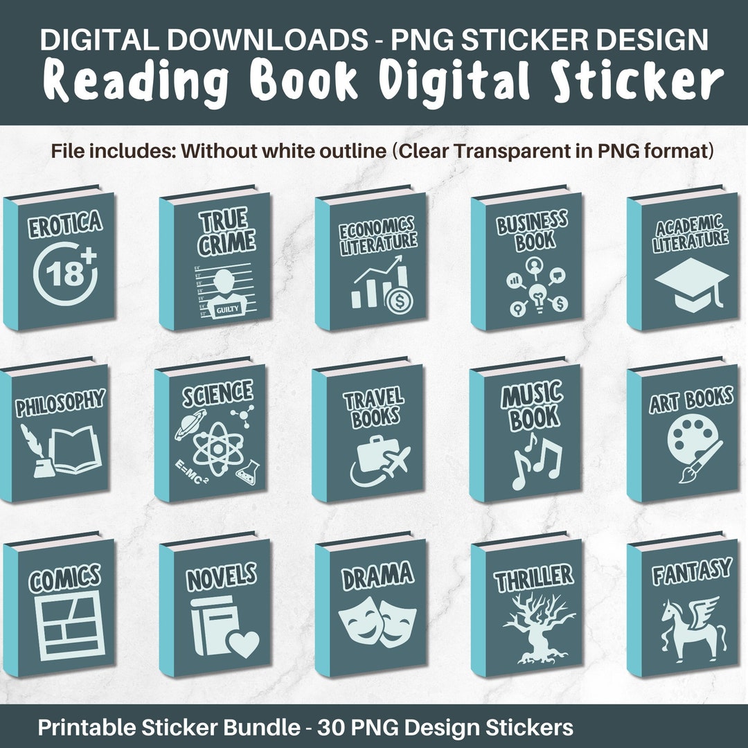 Digital Reading Stickers, Print and Cut Reading Book Stickers, Reading ...