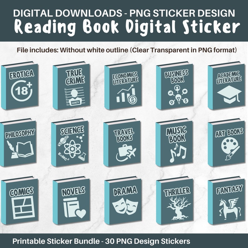 Digital Reading Stickers, Print and Cut Reading Book Stickers, Reading ...