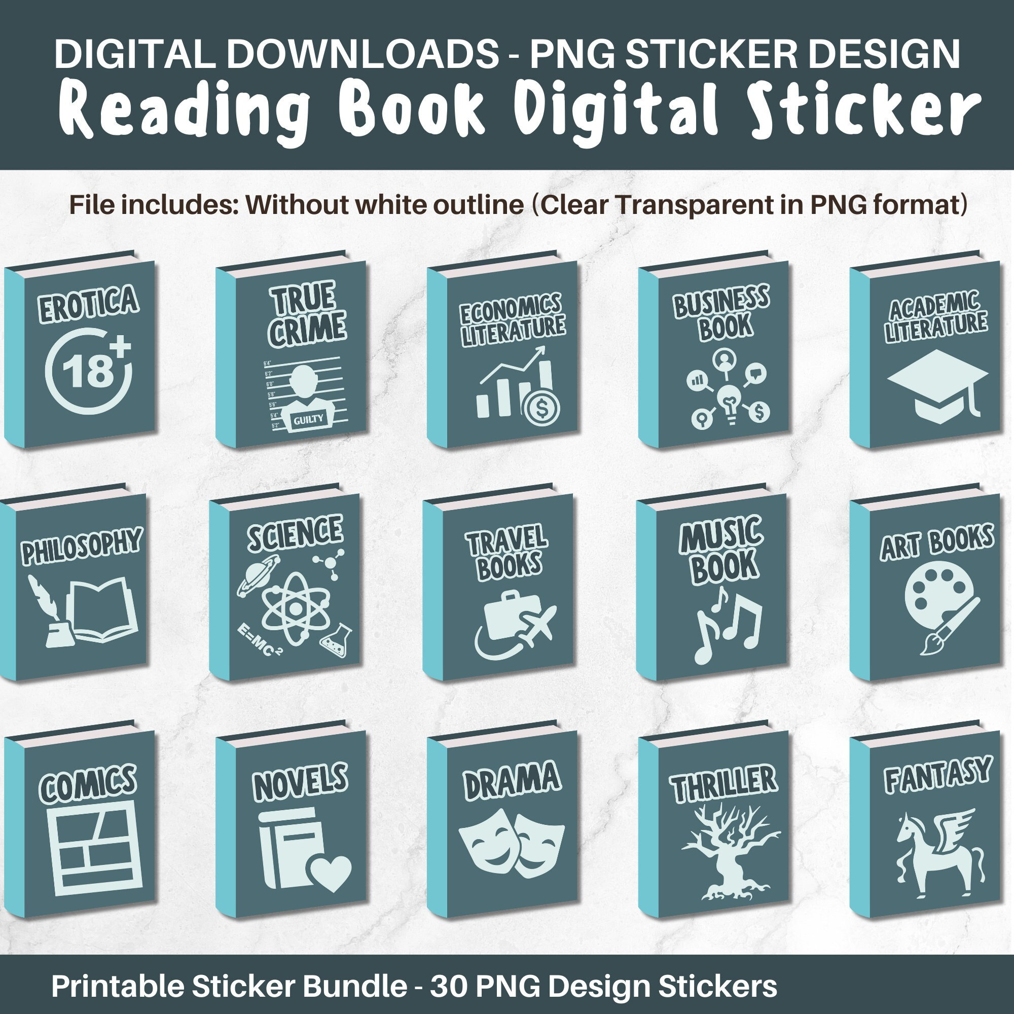 Digital Reading Stickers, Print and Cut Reading Book Stickers, Reading ...