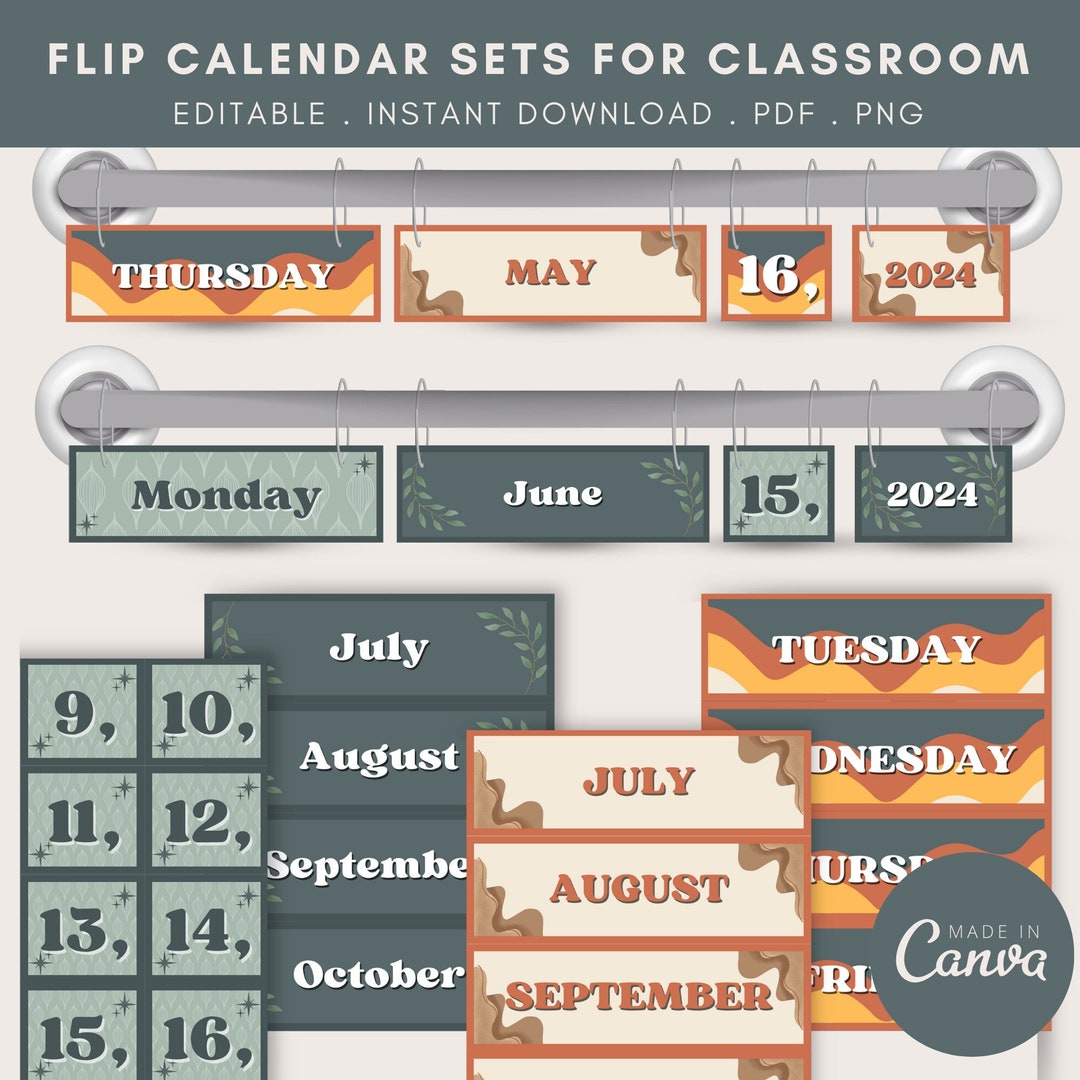 Editable Classroom Flip Calendar Display Sets Classroom Decor Modern ...