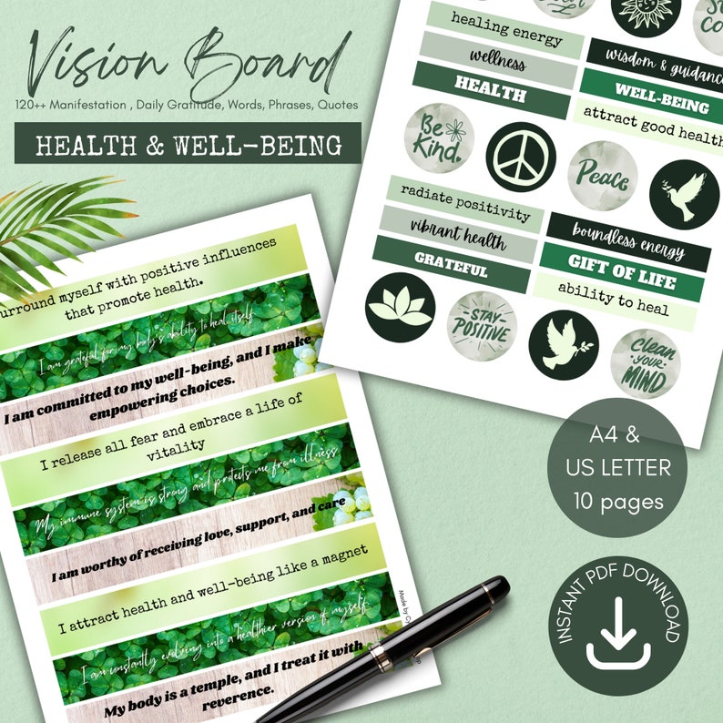 Printable Vision Board Manifesting Good Health and Well Being Manifest ...